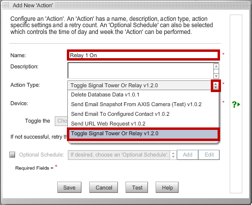 Add New Action- Name and Action Type - AVTECH