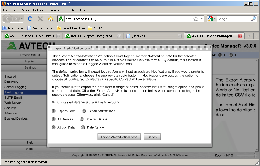export alerts - AVTECH