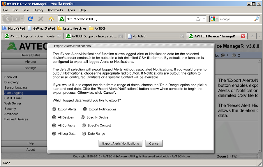 export alerts_notification_contacts - AVTECH