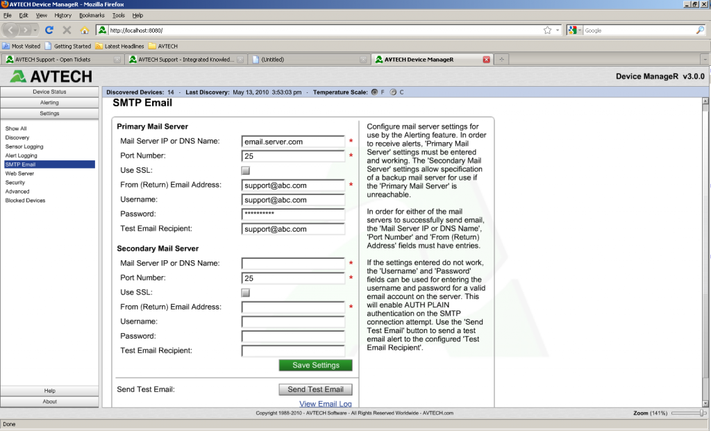 settings alert logging - AVTECH