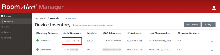 Where To Find The MAC Address And Serial Number Of A Room Alert Monitor - AVTECH