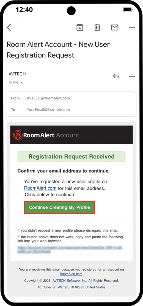 How To Register For A Room Alert User Profile - AVTECH