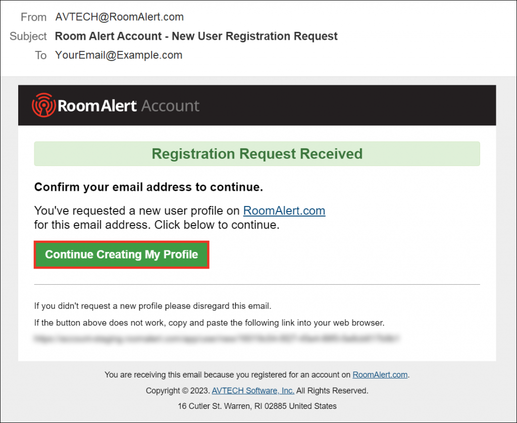 How To Register For A Room Alert User Profile - AVTECH