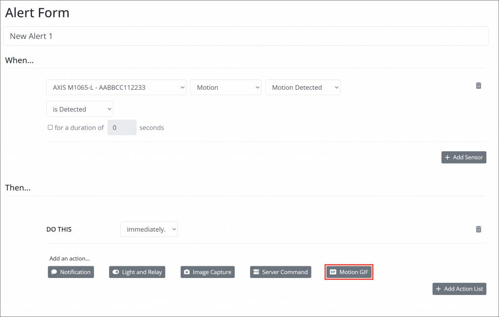 How To Configure A Motion GIF Action In Room Alert Manager - AVTECH